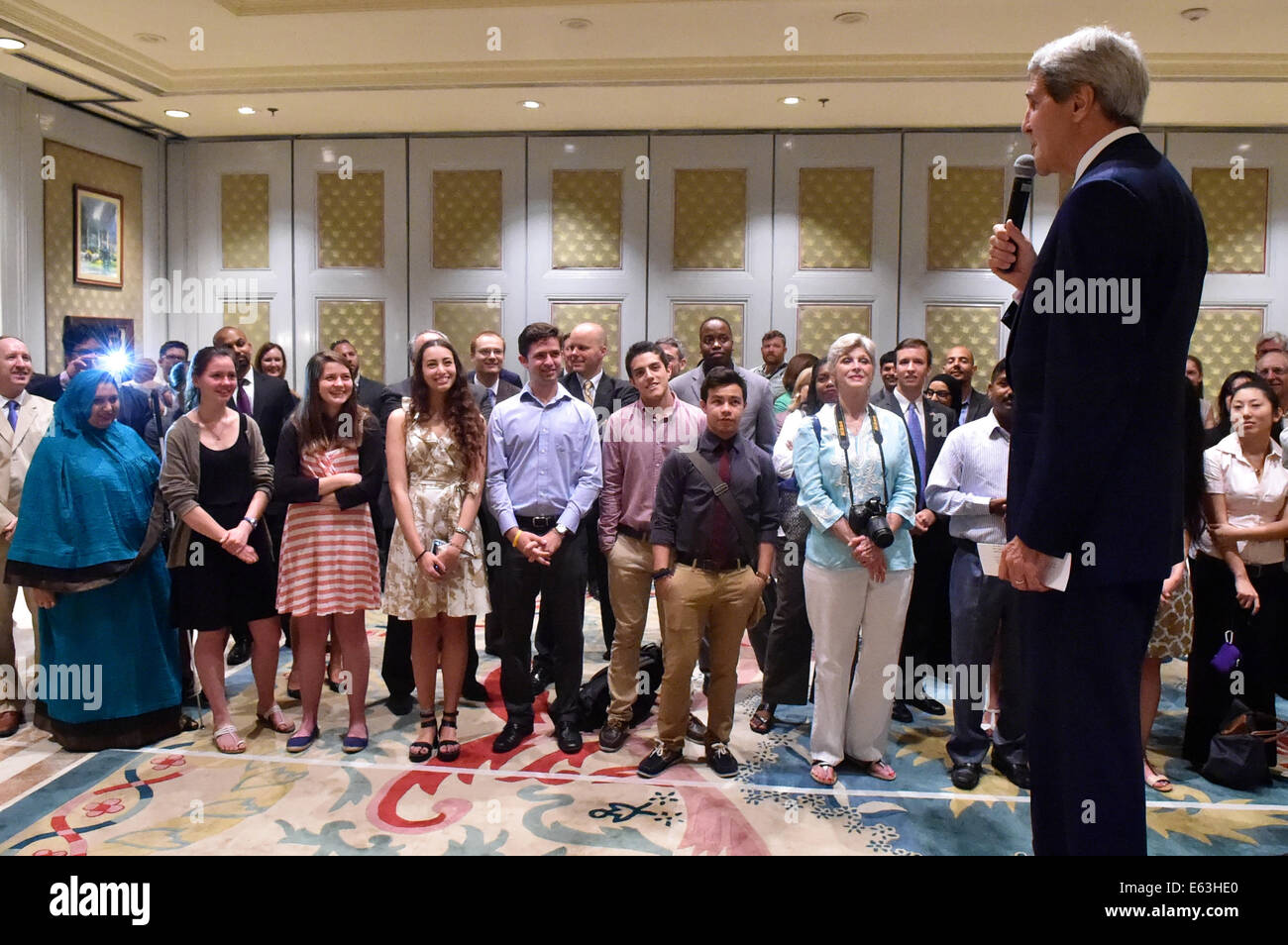 U.S. Secretary of State John Kerry addresses and thanks employees of ...