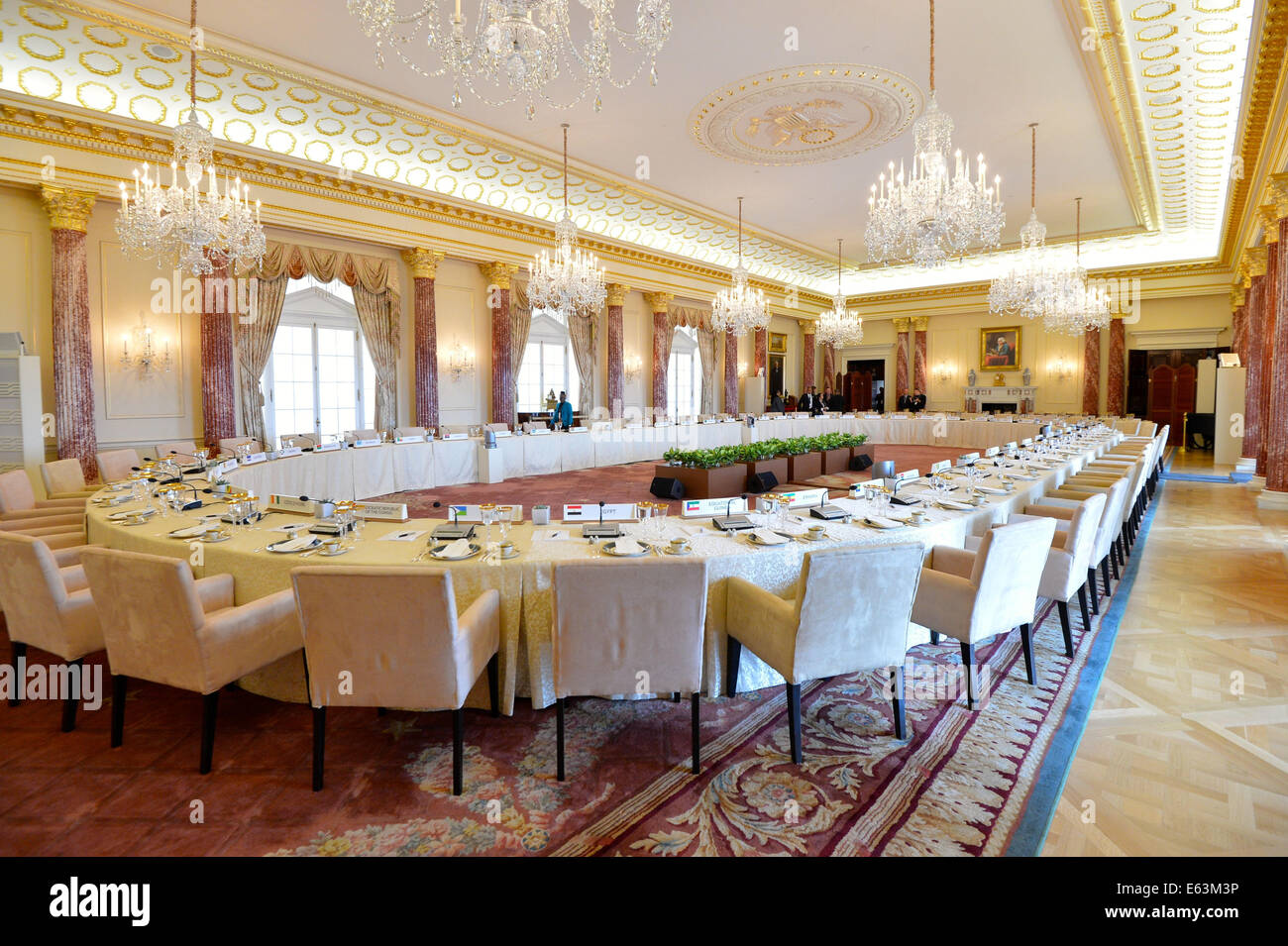 This photo shows the Benjamin Franklin Room minutes before President ...