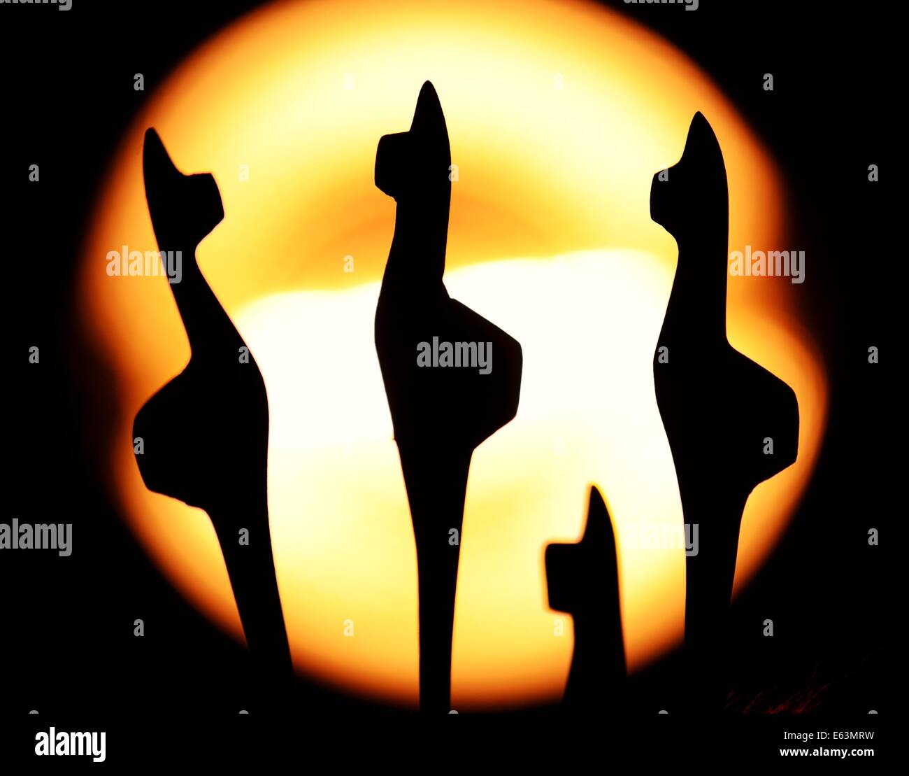 Fake Wooden Llamas in the Sunset Stock Photo - Alamy