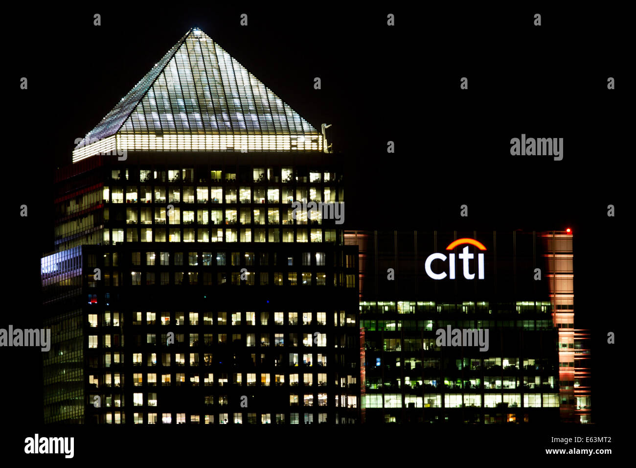 Canary Wharf & Citi Bank at night, London, England, UK Stock Photo - Alamy