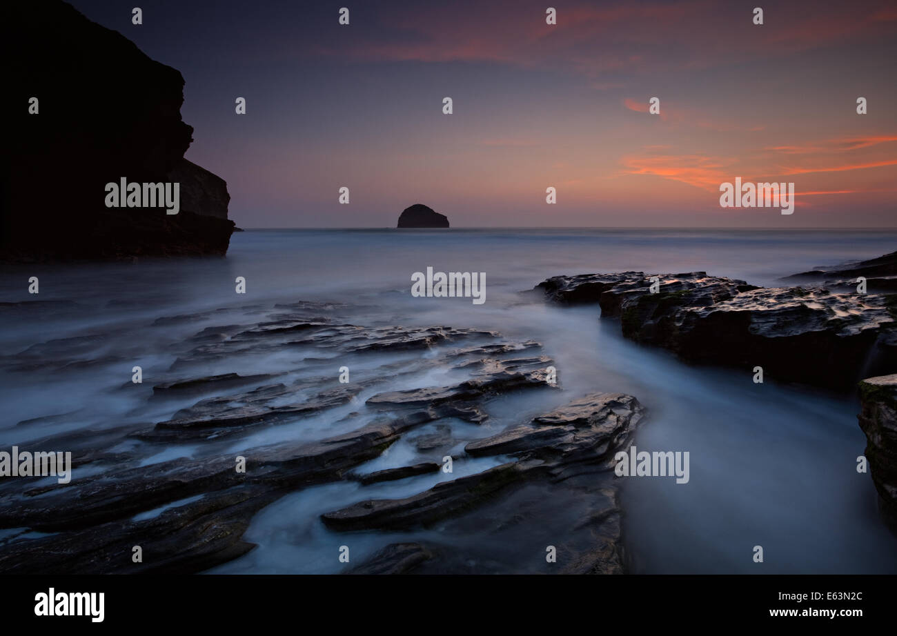 Trebarwith Strand Sunset Stock Photo - Alamy