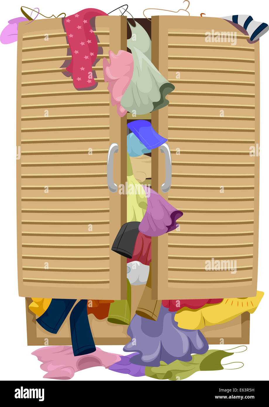Illustration of a Closet Overflowing with Clothes Stock Photo - Alamy