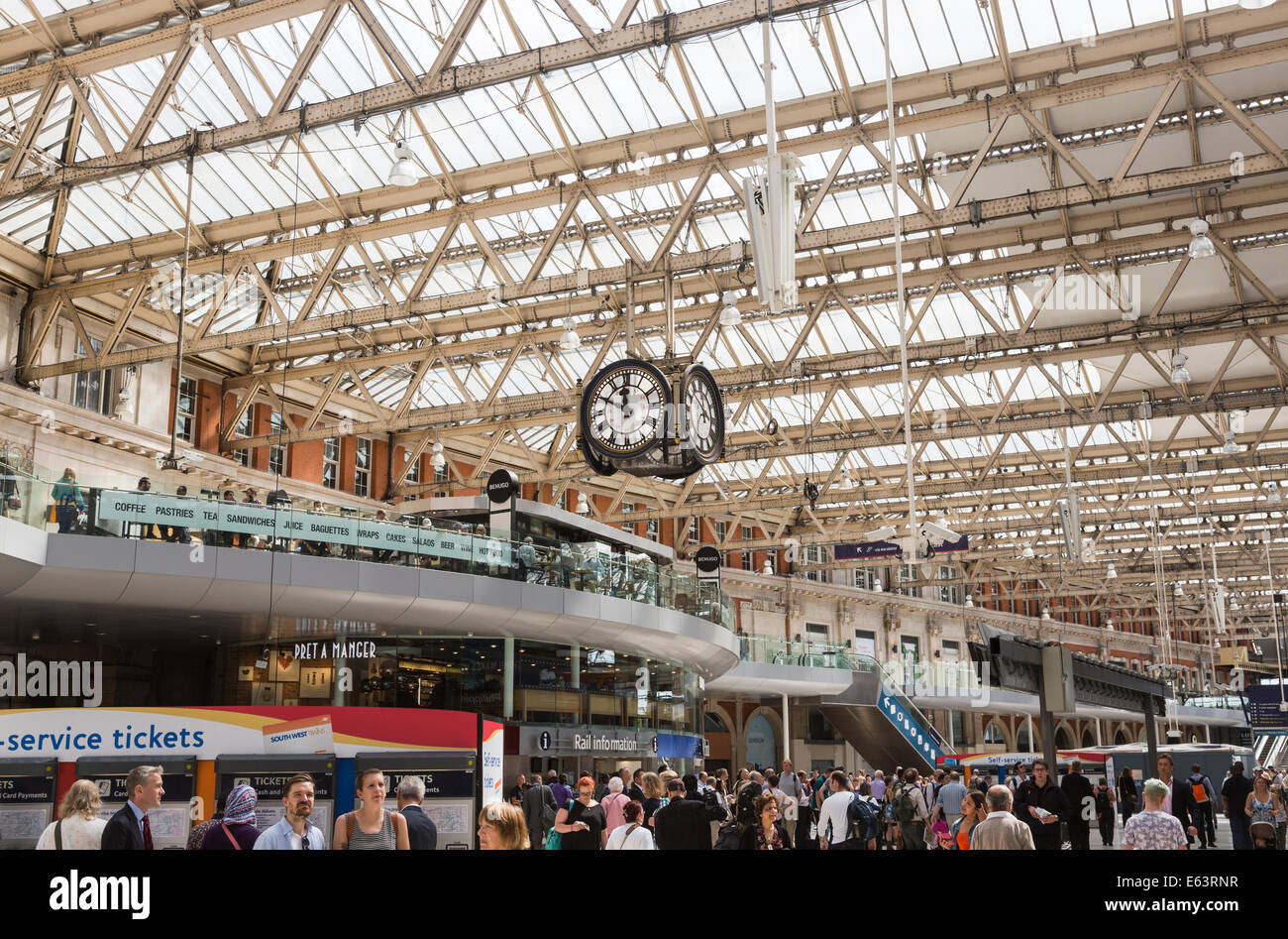 Station clock at Waterloo Station, London, a famous meeting point on ...