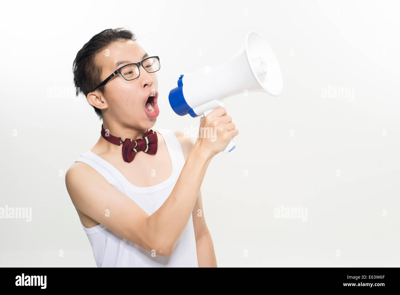 Funky man with loud speaker Stock Photo - Alamy