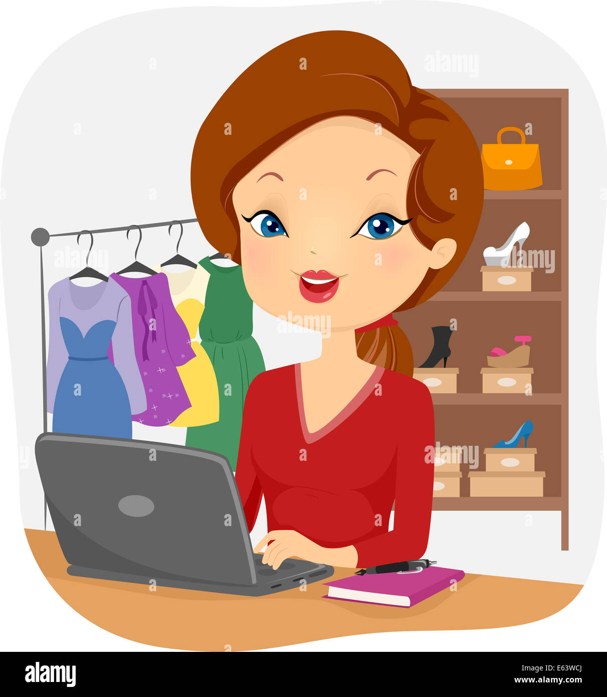 Illustration of a Female Online Seller Conducting Business from Her ...