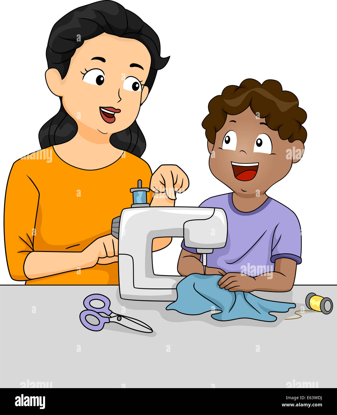 Illustration of a Teacher Teaching a Male Student How to Sew Stock ...