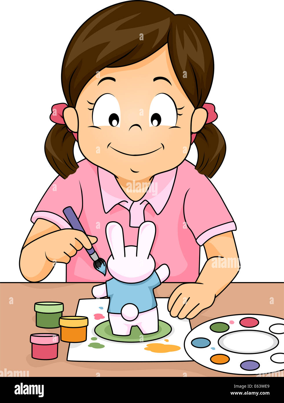 Illustration of a Girl Painting a Rabbit Figurine Stock Photo - Alamy