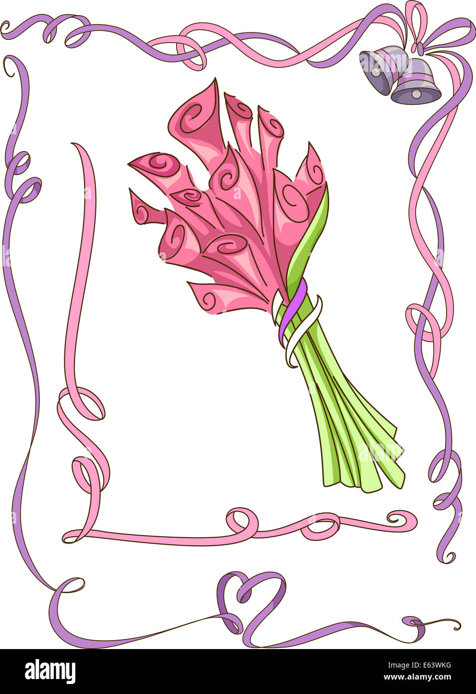 Illustration Featuring Colorful Ribbons and a Bouquet of Flowers Stock ...