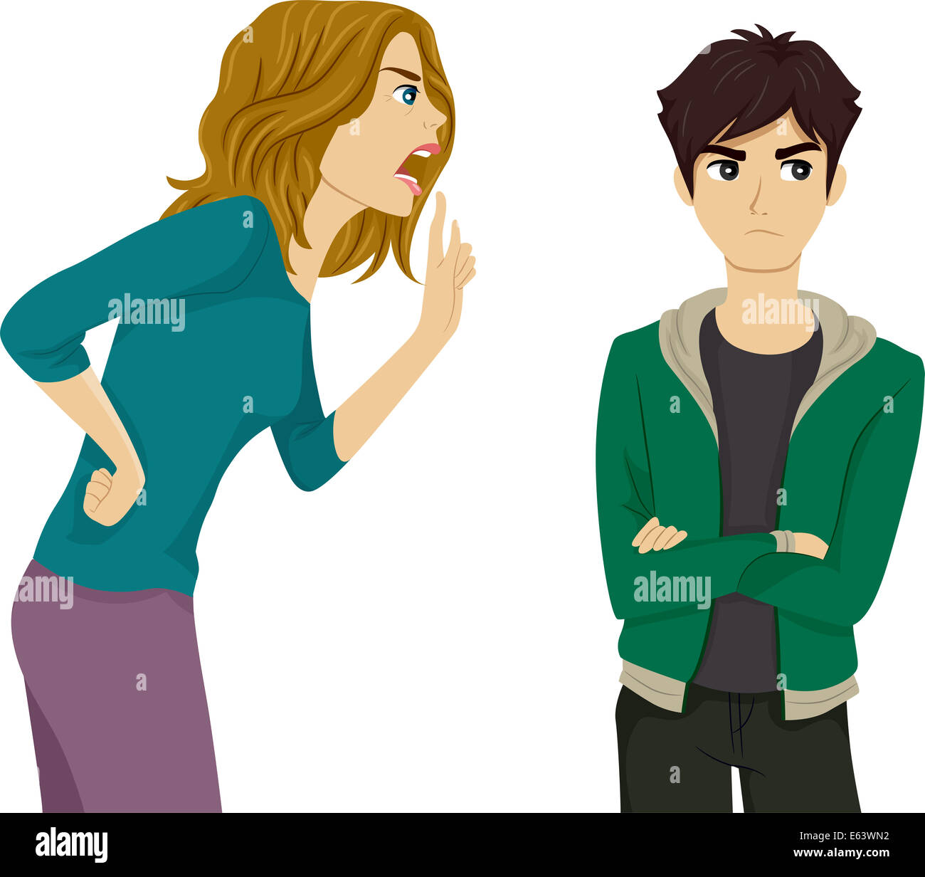 Illustration of a Mother Nagging on Her Son Stock Photo - Alamy