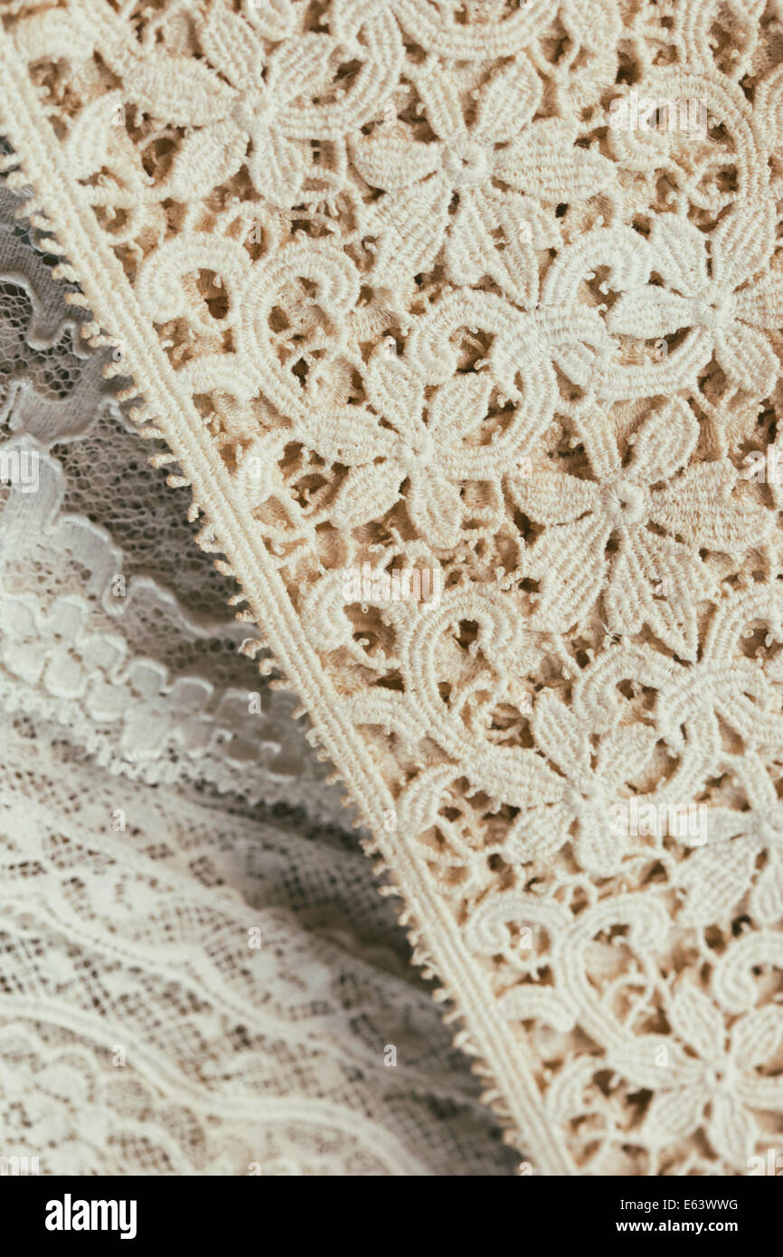 Detailed photograph of various antique laces Stock Photo - Alamy