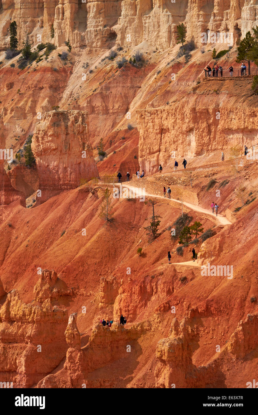 Hikers on Navajo Loop trail below Sunset Point, Bryce Canyon National ...