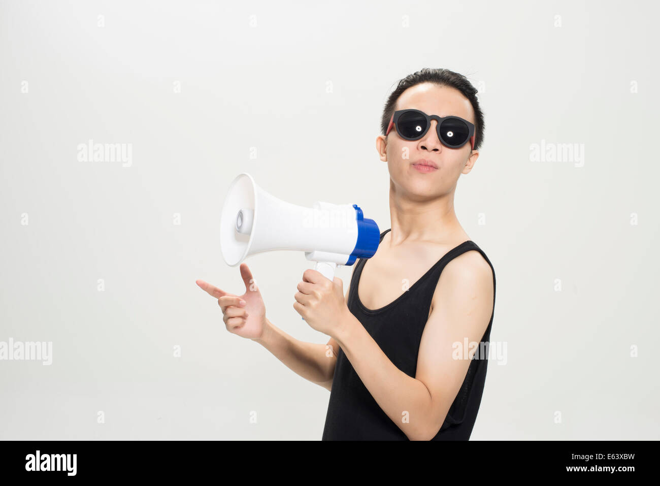 Funky man with loud speaker Stock Photo - Alamy