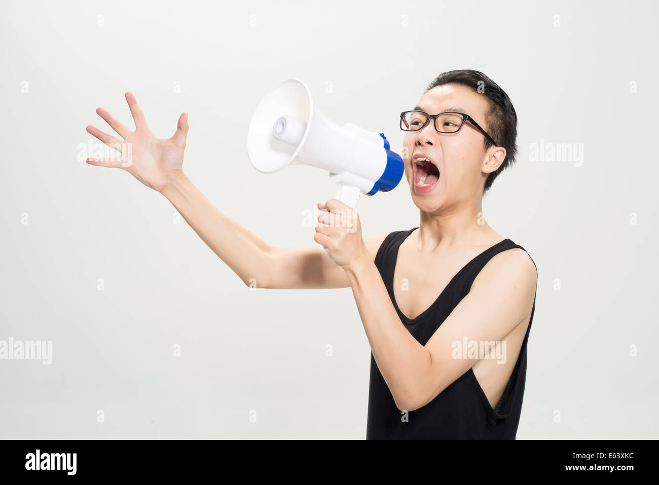 Funky man with loud speaker Stock Photo - Alamy