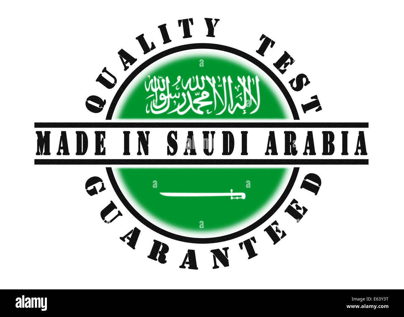 Quality test guaranteed stamp with a national flag inside, Saudi Arabia ...