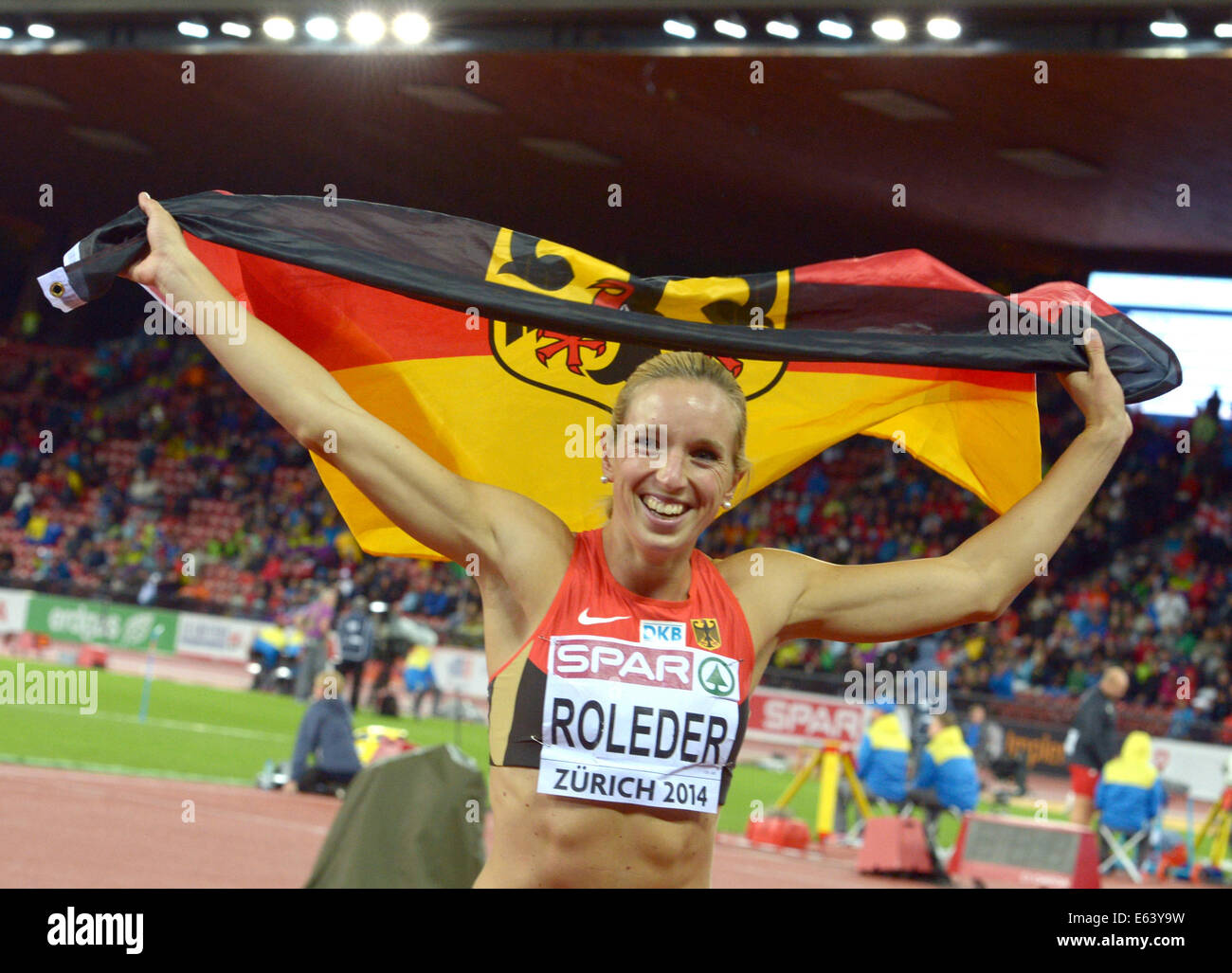 Zurich, Switzerland. 13th Aug, 2014. Bronze medalist Cindy Roleder of ...