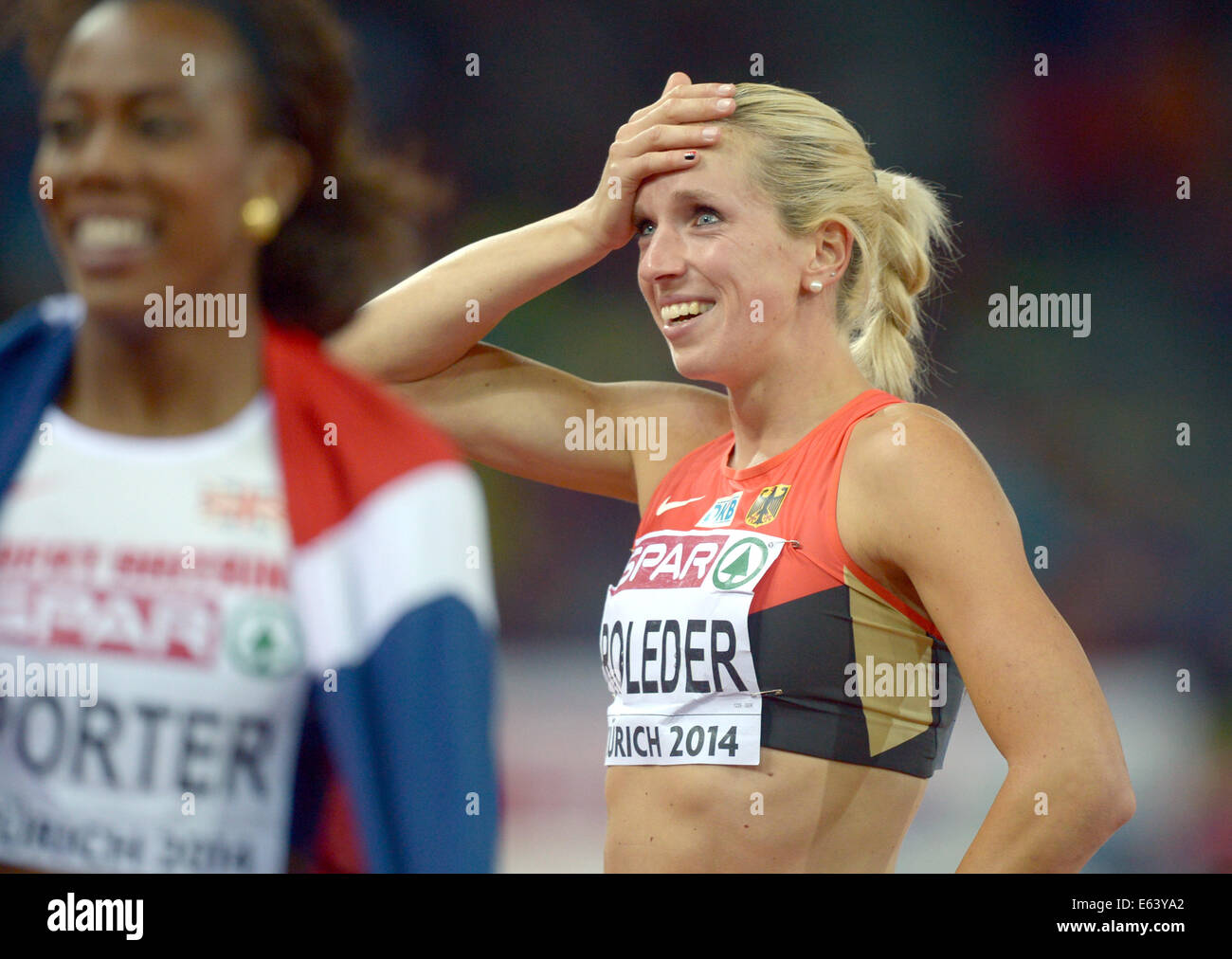 Zurich, Switzerland. 13th Aug, 2014. Bronze medalist Cindy Roleder of ...