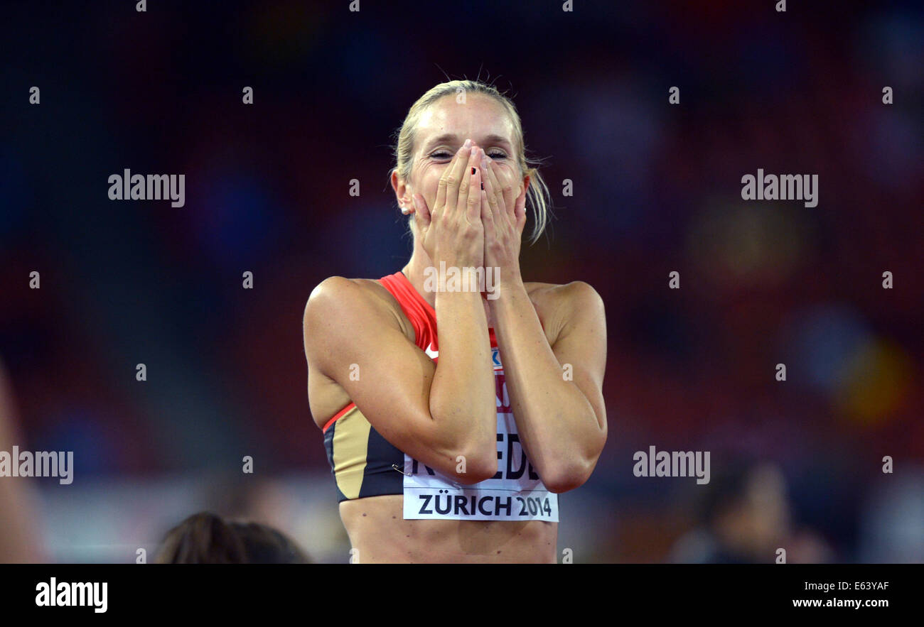 Zurich, Switzerland. 13th Aug, 2014. Bronze medalist Cindy Roleder of ...