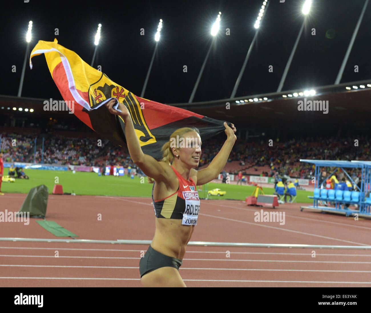Zurich, Switzerland. 13th Aug, 2014. Bronze medalist Cindy Roleder of ...