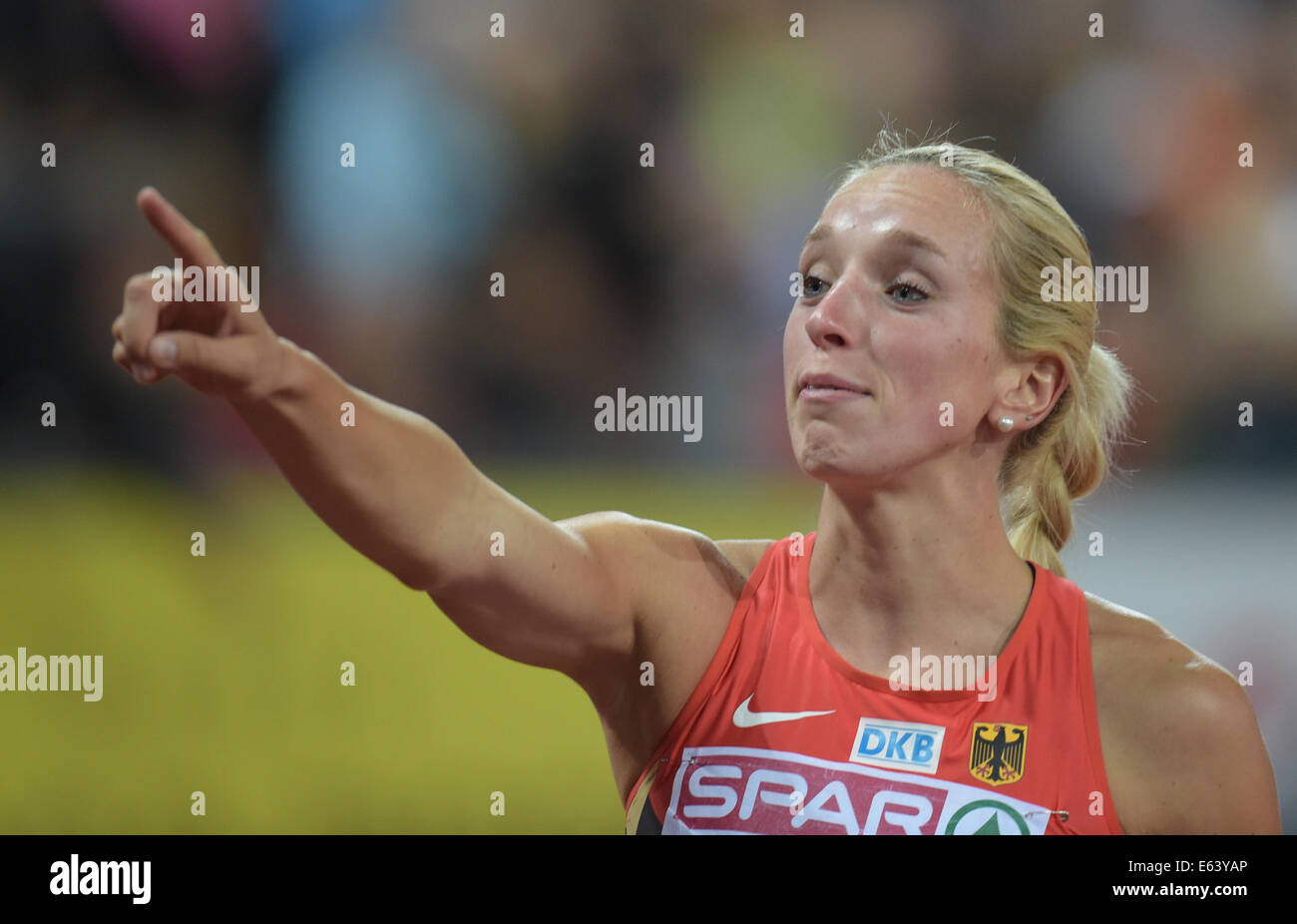 Zurich, Switzerland. 13th Aug, 2014. Bronze medalist Cindy Roleder of ...