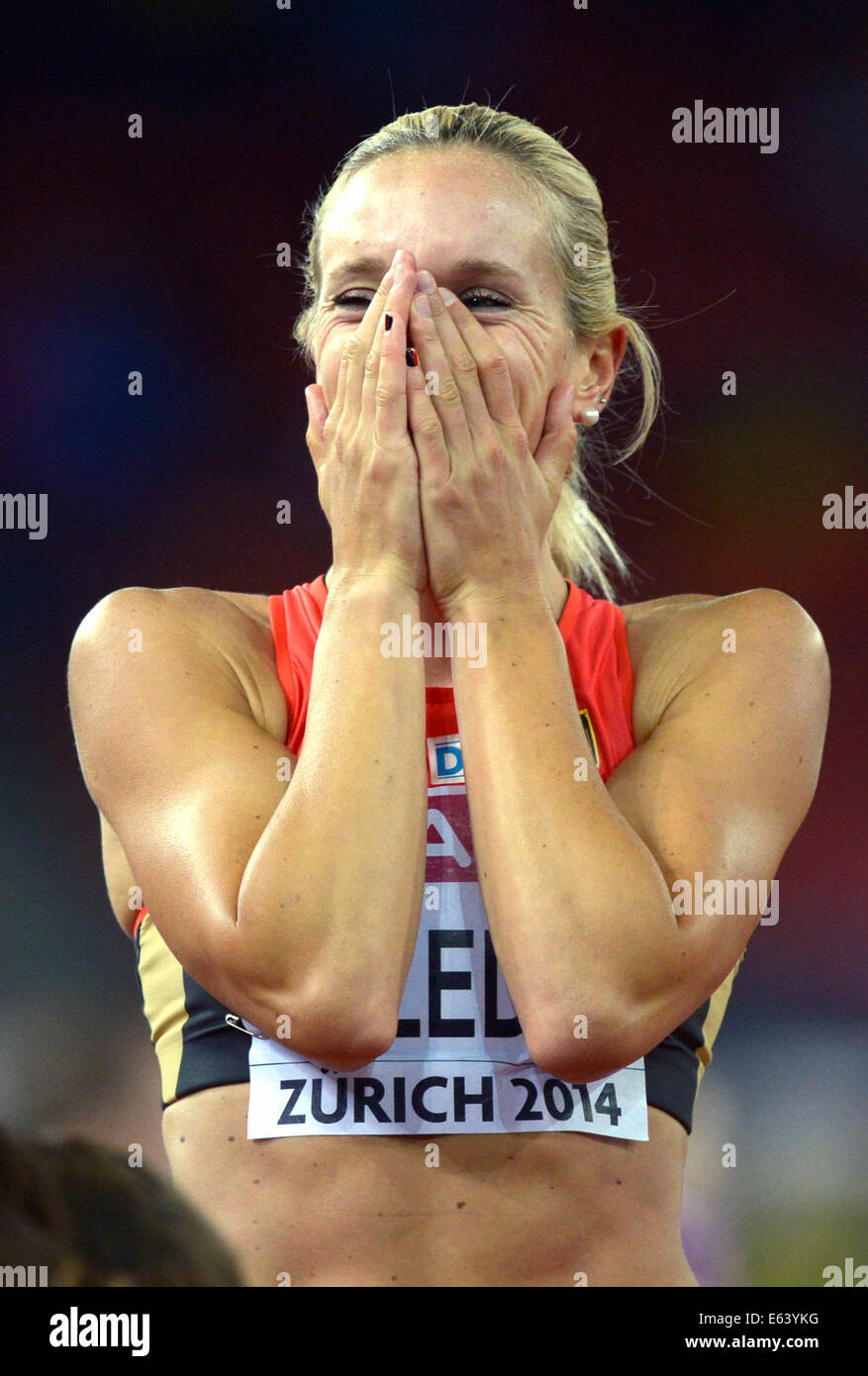 Zurich, Switzerland. 13th Aug, 2014. Bronze medalist Cindy Roleder of ...