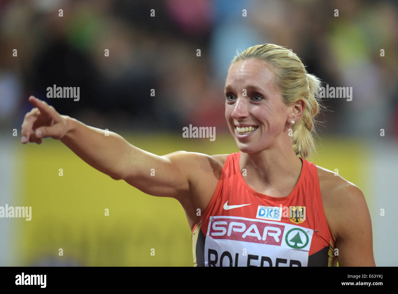 Zurich, Switzerland. 13th Aug, 2014. Bronze medalist Cindy Roleder of ...