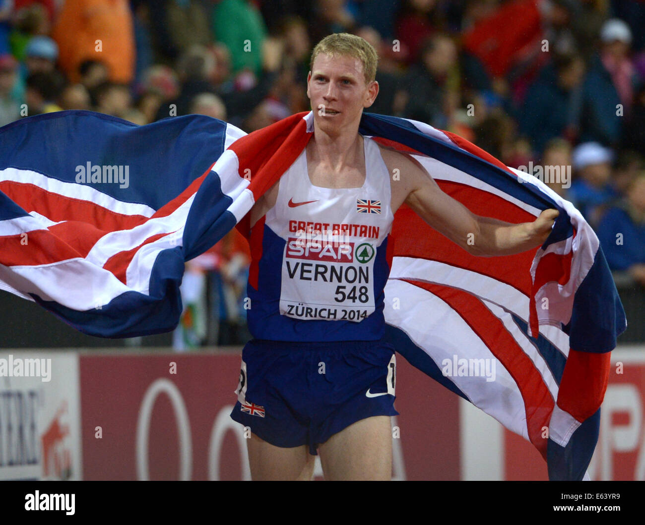 Zurich, Switzerland. 13th Aug, 2014. Second placed Andy Vernon of Great ...