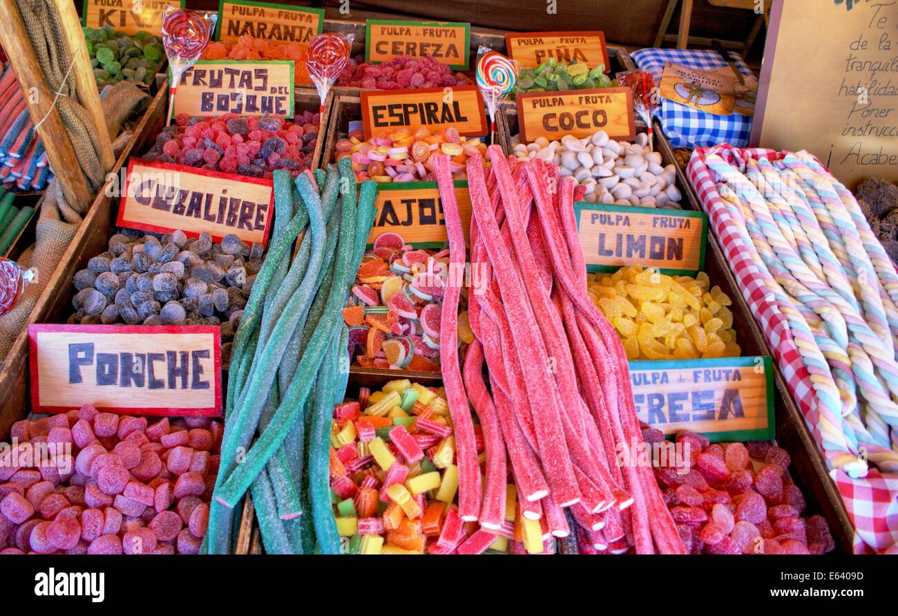 Colorful jelly candies in medieval fair Stock Photo - Alamy