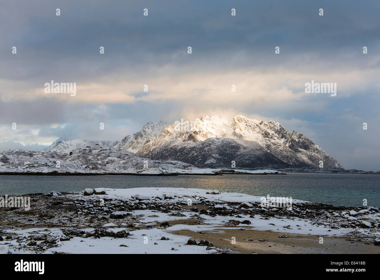 Fjord in winter, Svolvaer, Lofoten, Norway Stock Photo - Alamy