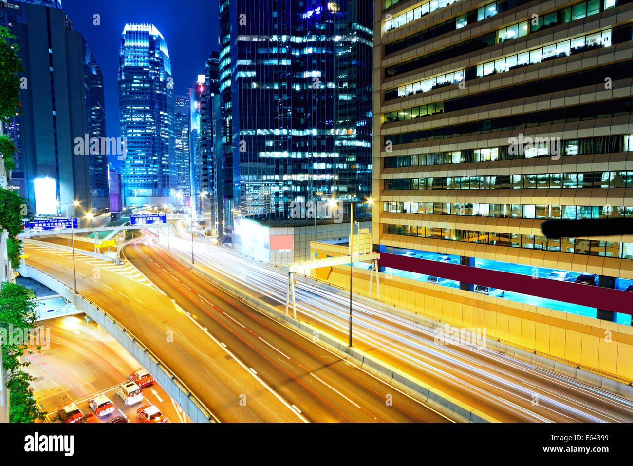 hong kong modern city High speed traffic and blurred light trails Stock ...