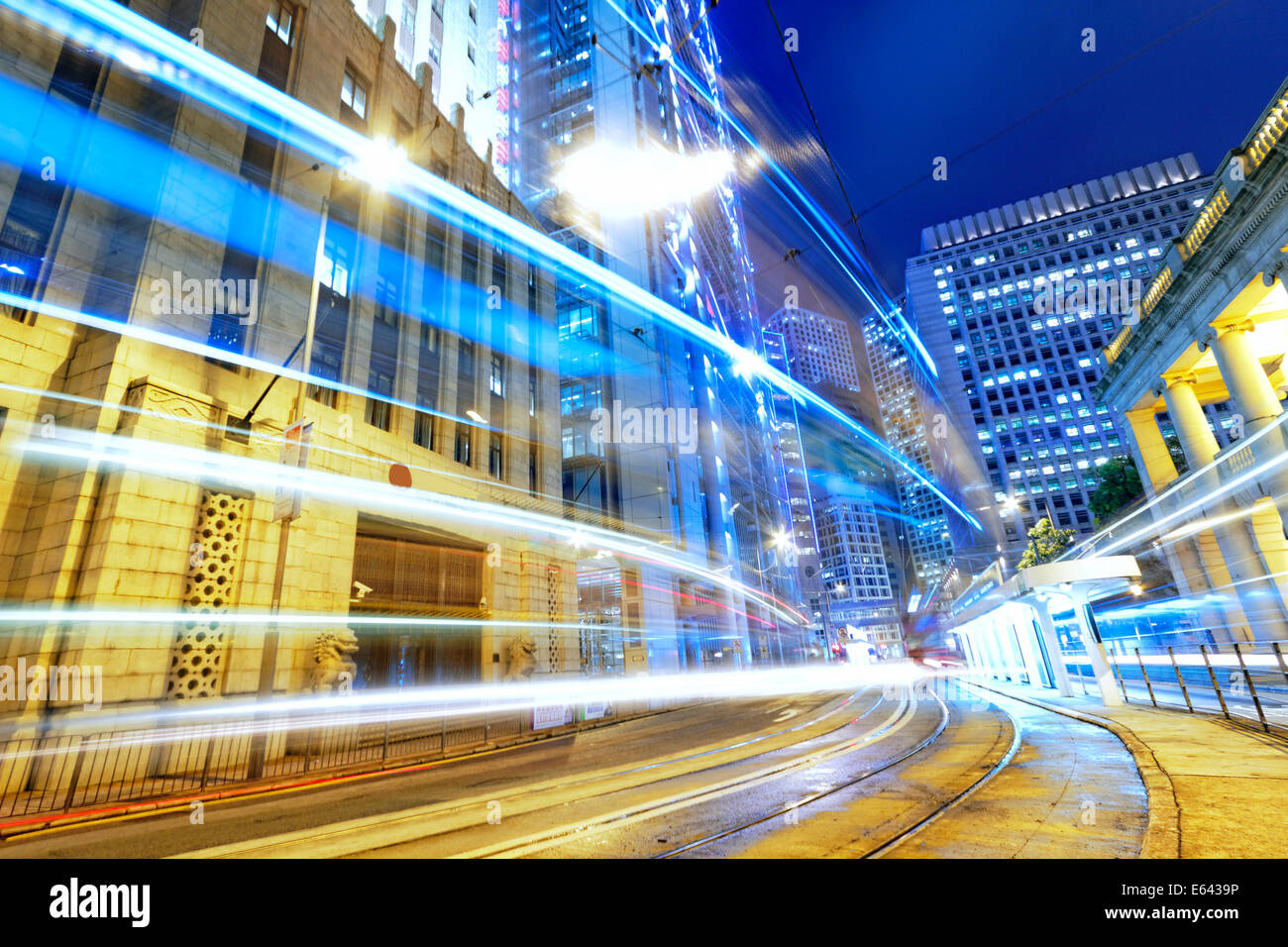 hong kong modern city High speed traffic and blurred light trails Stock ...