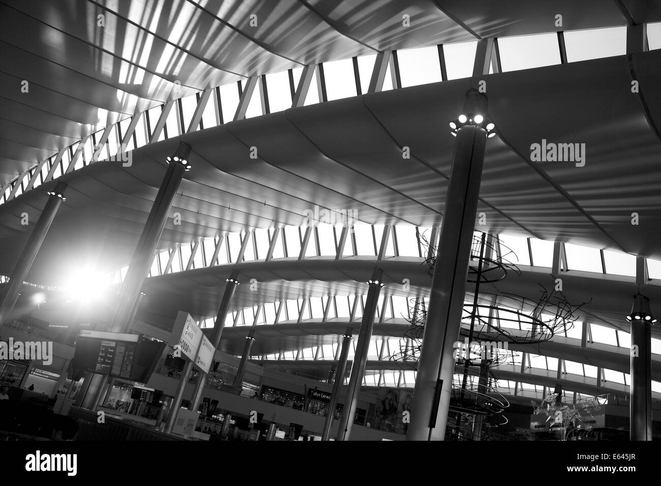 The sun shinning on the roof and windows of the new terminal 2 building ...