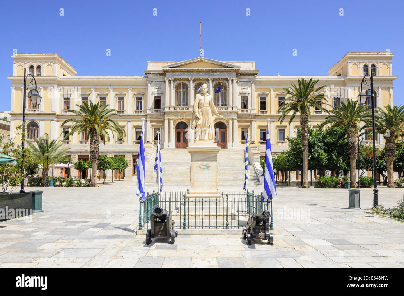 The Neoclassical town hall in Plateia Miaouli, Ermoupolis, Syros Island ...