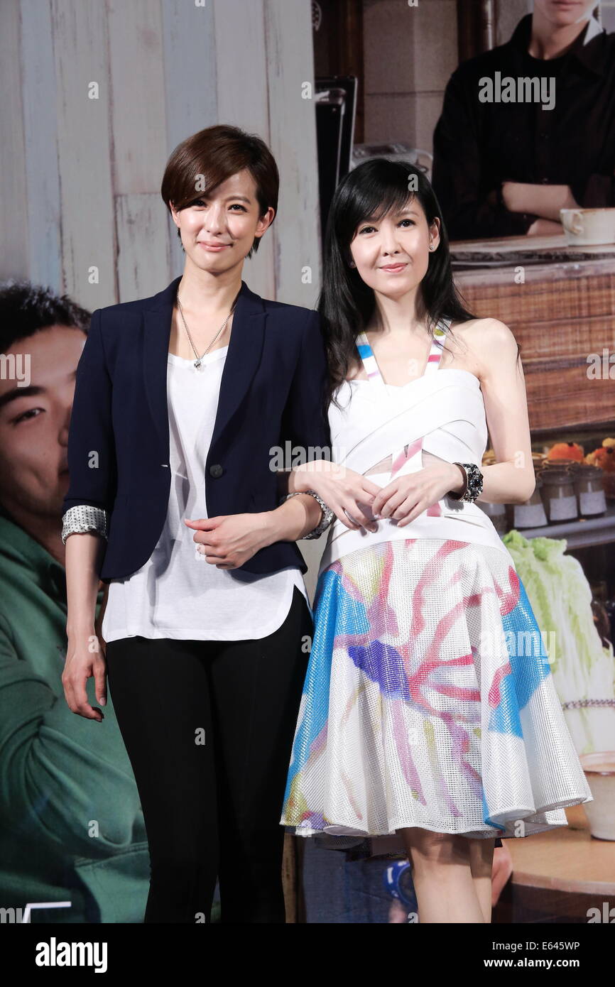 Taipei. 13th Aug, 2014. Actress Vivian Chow and Megan Lai promote film ...