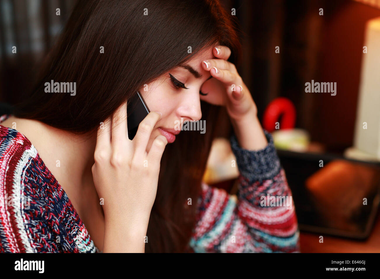 Closeup portrait of a beautiful woman talking on the phone Stock Photo ...