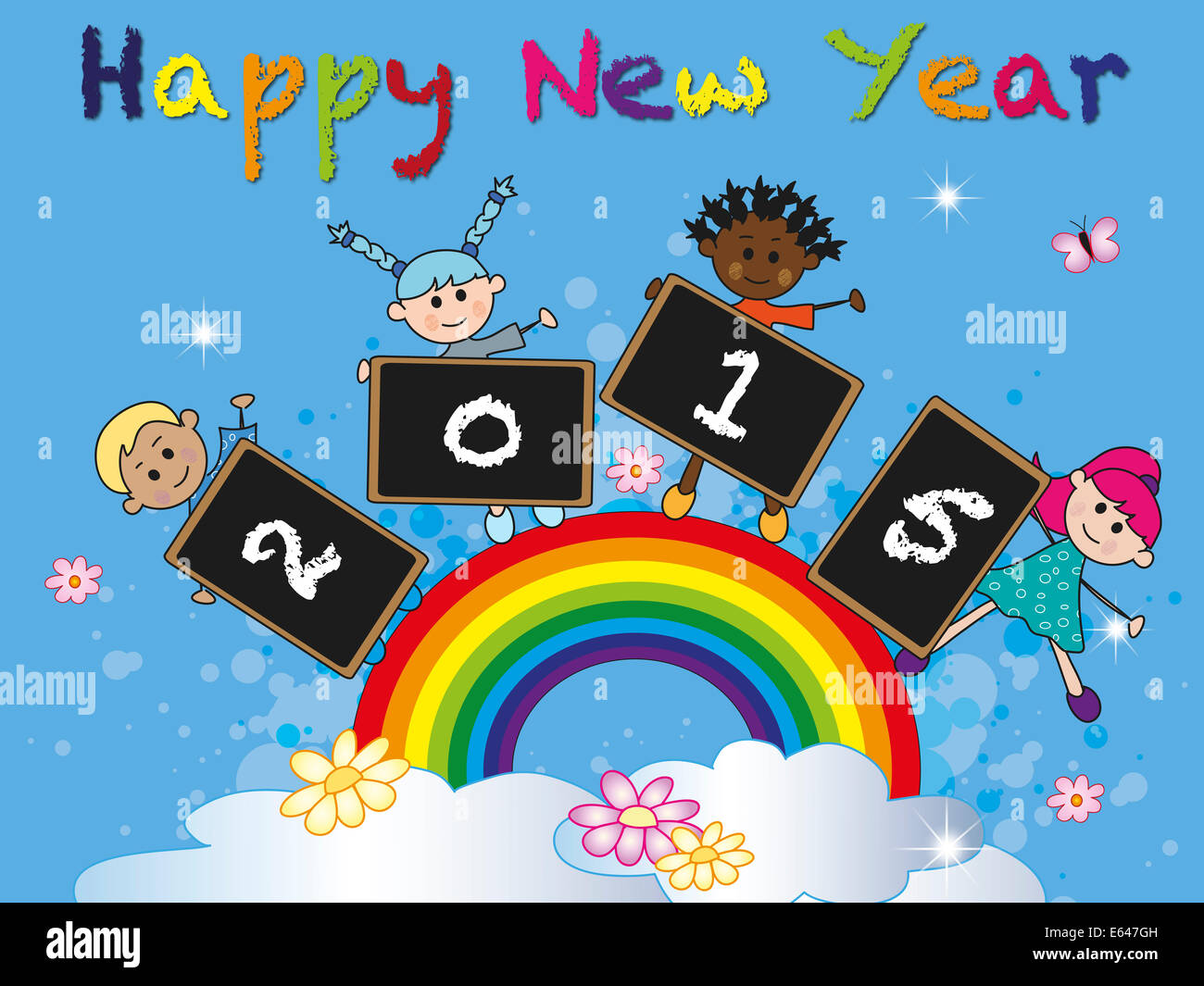 Year 2015 with children on the rainbow Stock Photo - Alamy