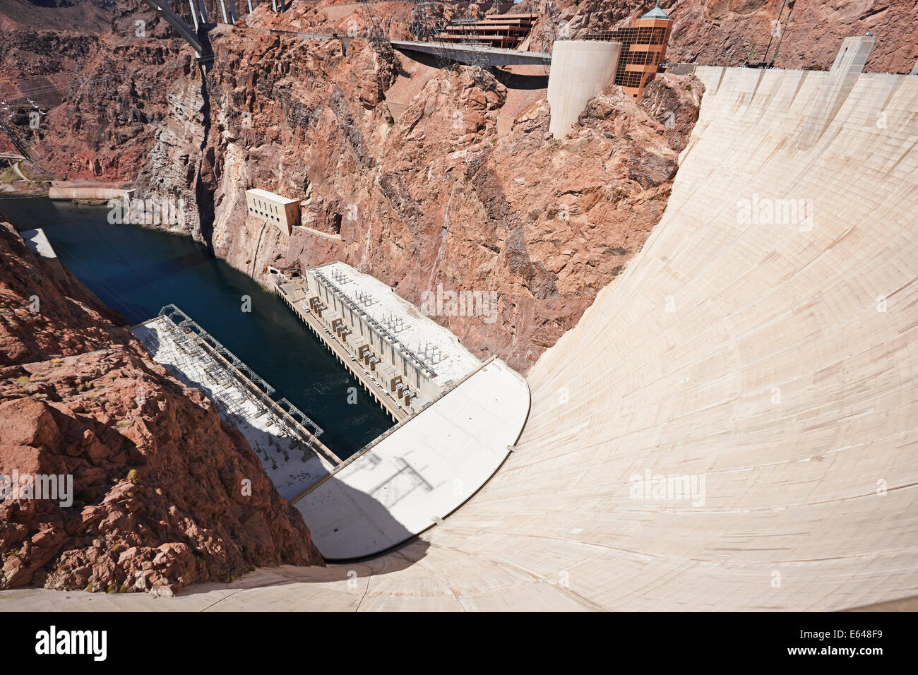 View from aboveof the Hoover Dam in the Black Canyon of the Colorado ...