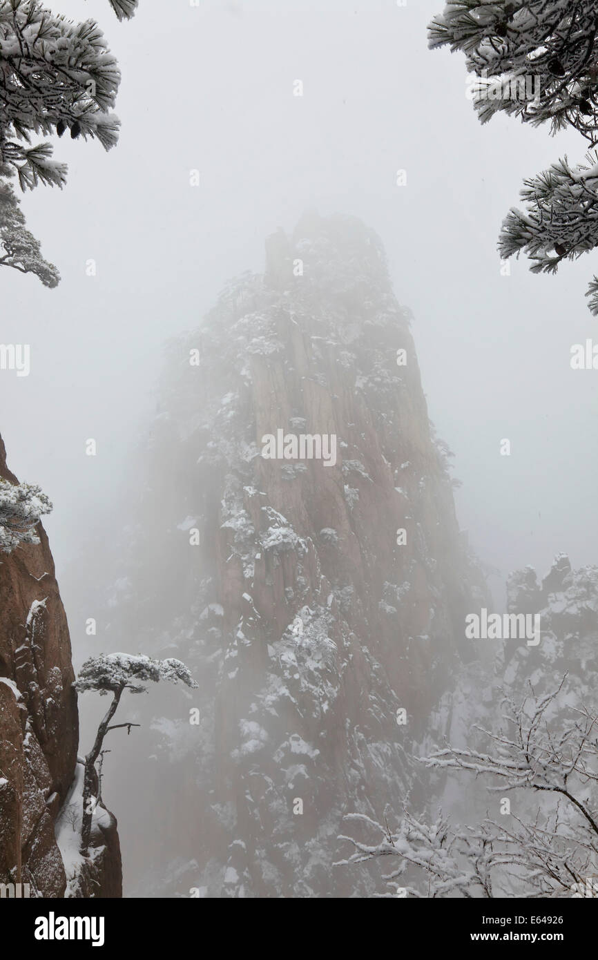 Snow, Huangshan or Yellow Mountains, Anhui Province, China Stock Photo ...