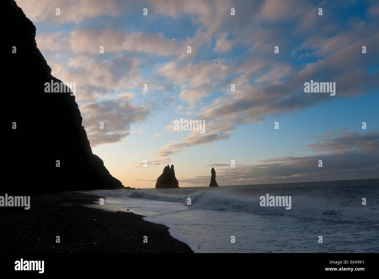Reynisdrangar rock formations & black beach, Vik, Iceland Stock Photo ...