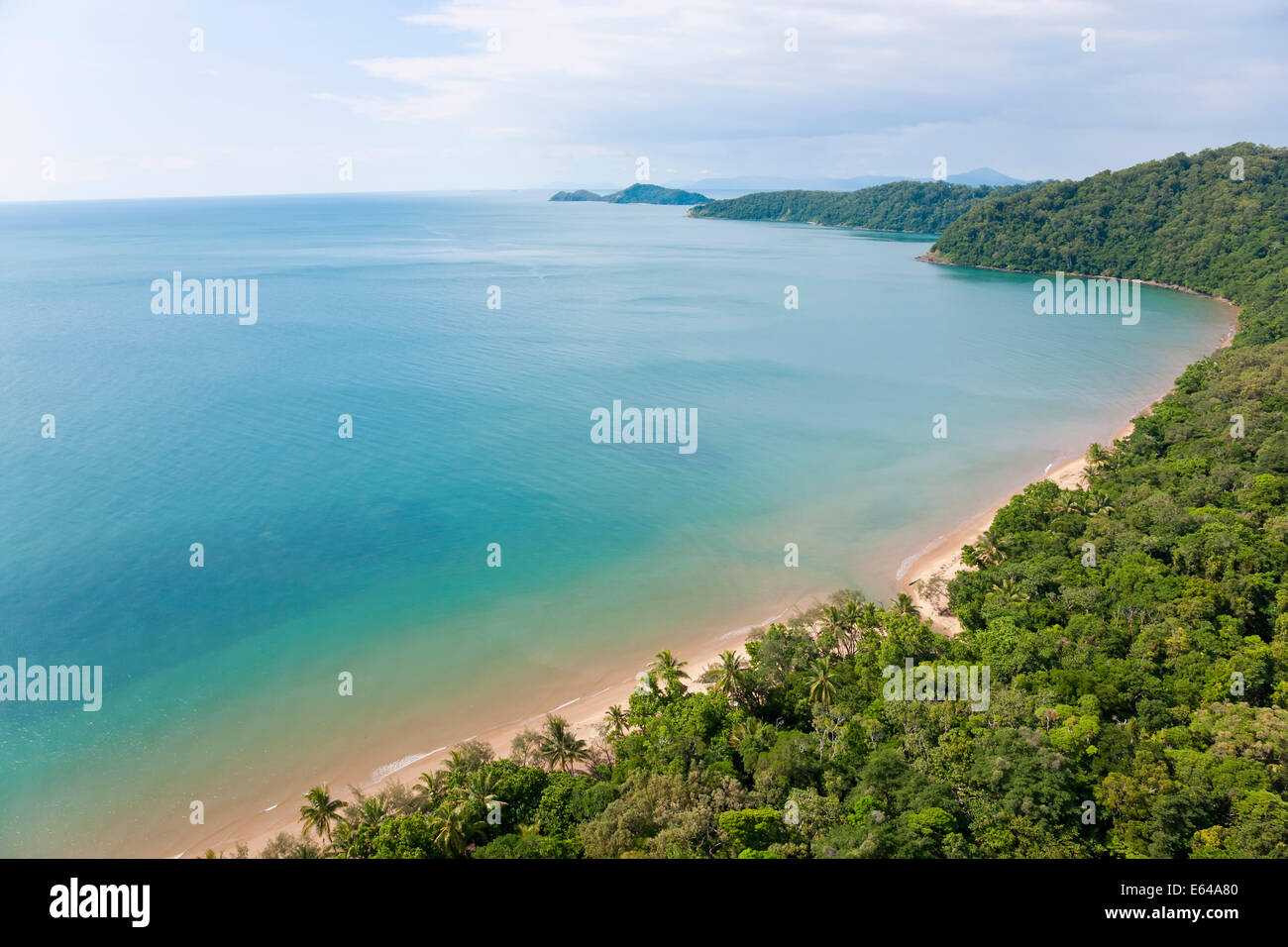 Aerial view of rain forest and beach, Daintree Forest, Daintree ...