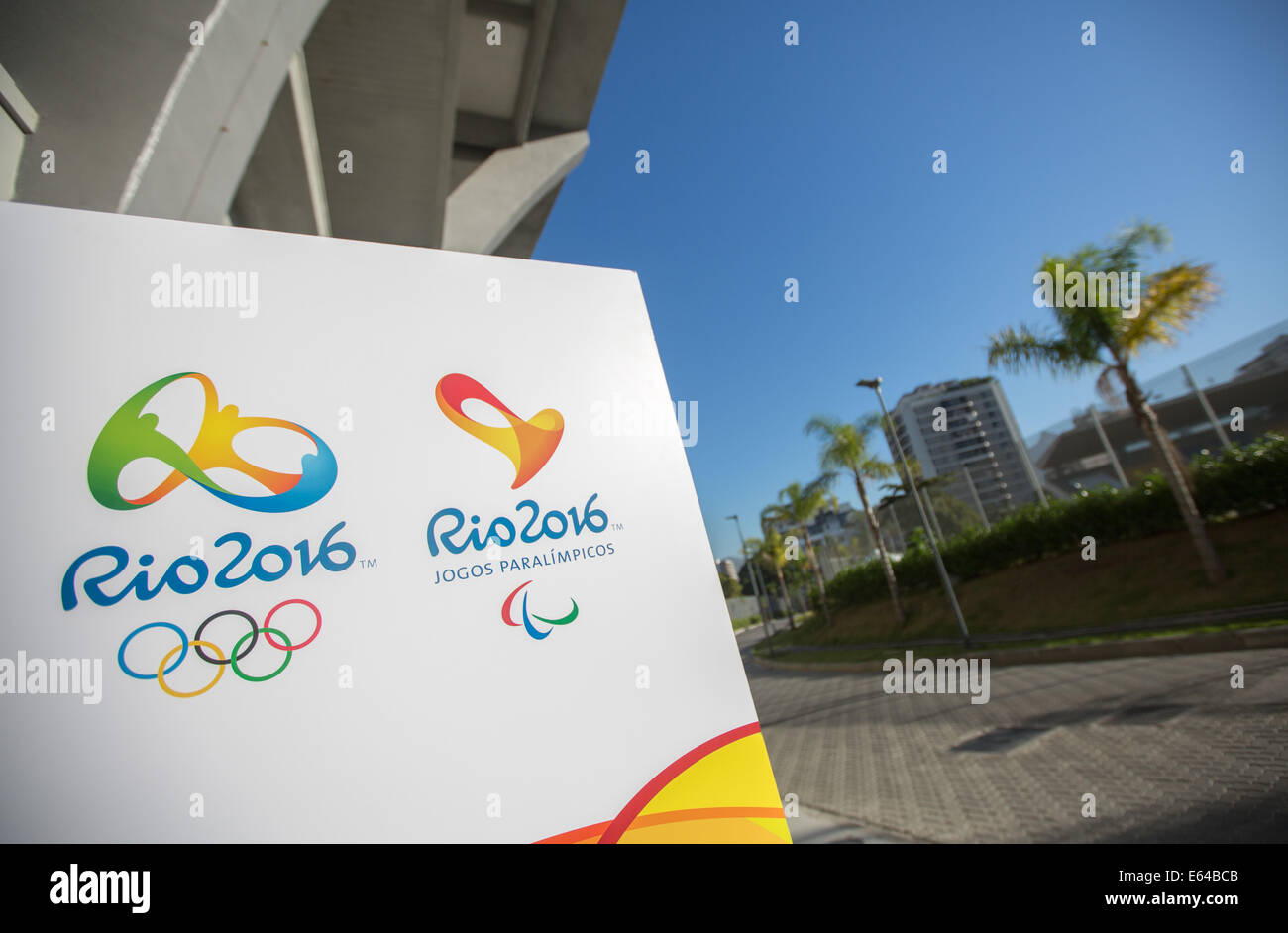 Rio de Janeiro, Brazil. 7th Aug, 2014. A sign featuring the logos for ...