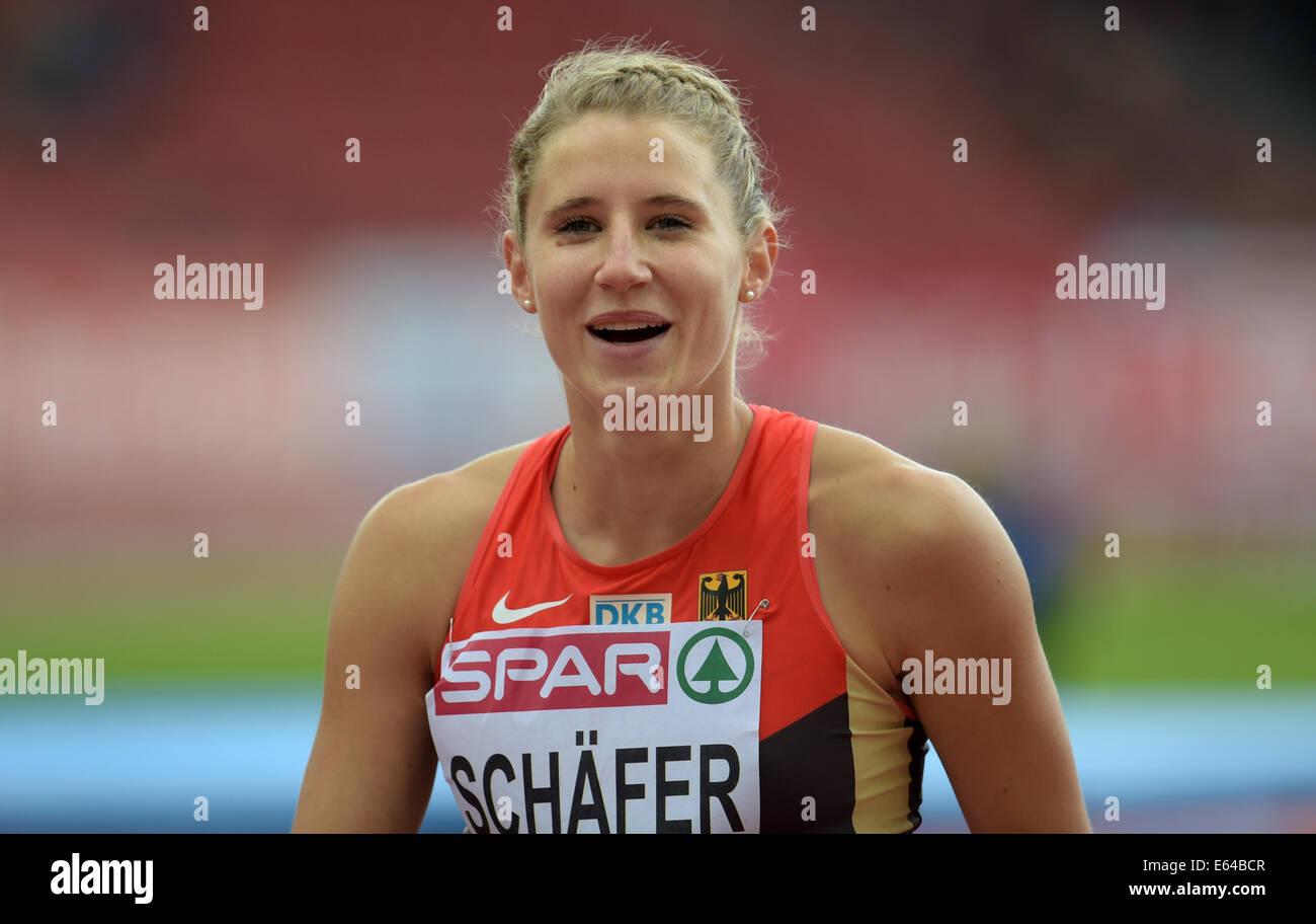 Zurich, Switzerland. 14th Aug, 2014. Carolin Schaefer of Germany reacts ...