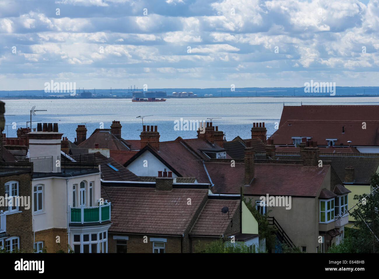 Across Rooftops to Thames Estuary and North Kent Coastline Stock Photo ...