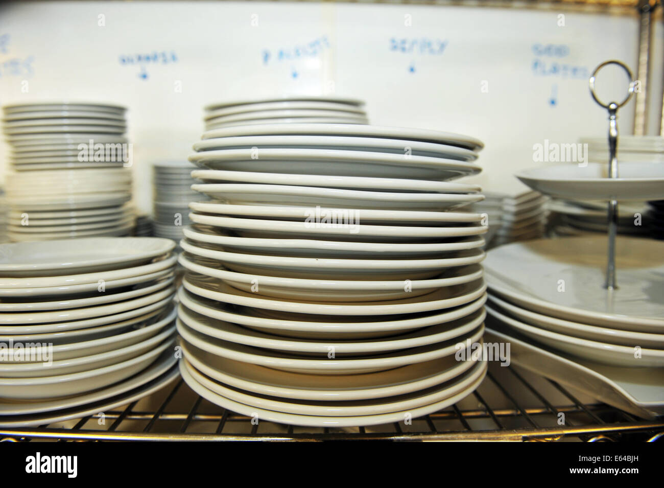 Stack of plates, Catering College, Bradford Stock Photo - Alamy