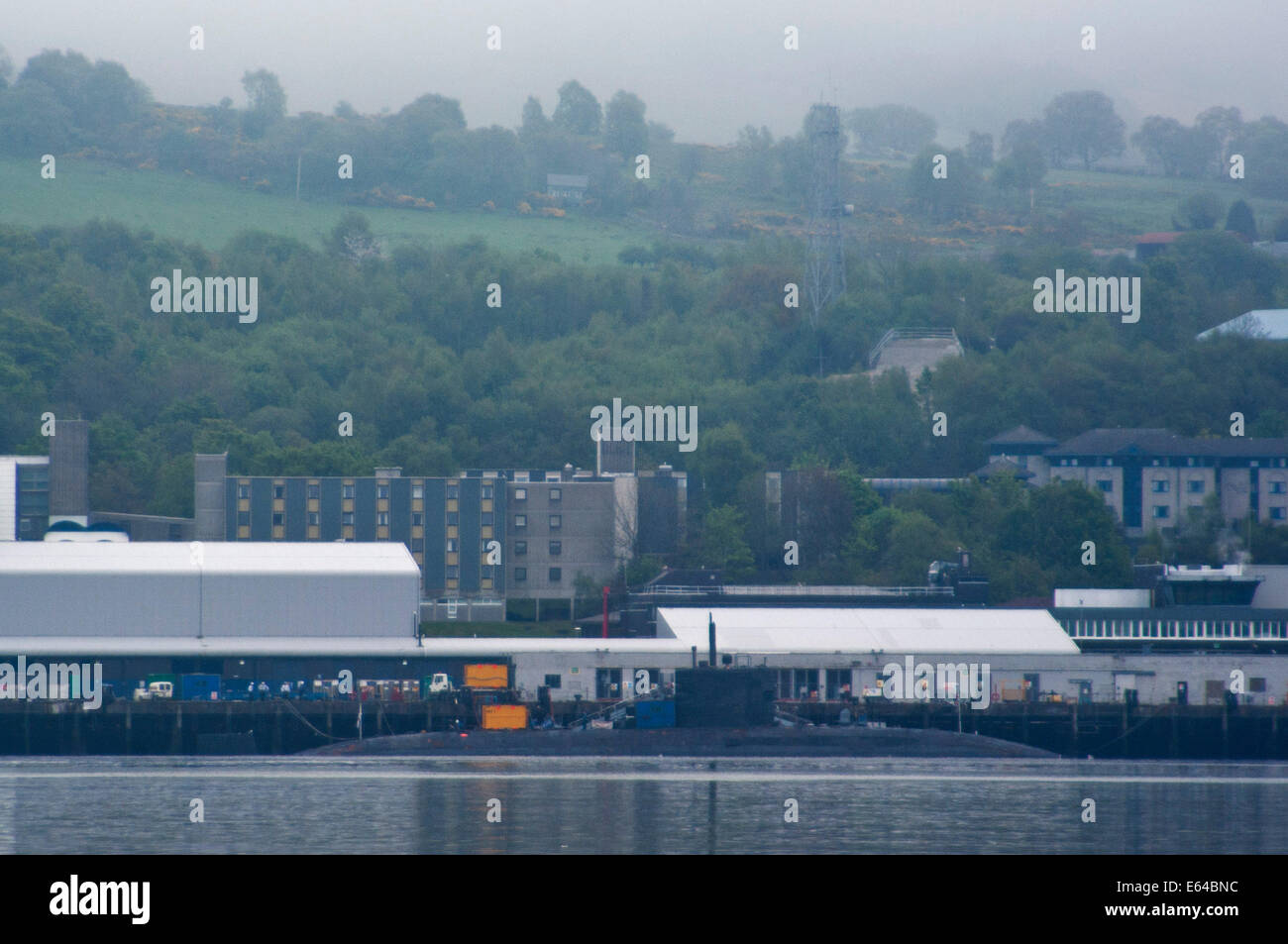 View of Faslane Royal Navy submarine base in Loch Gare on the shores of ...