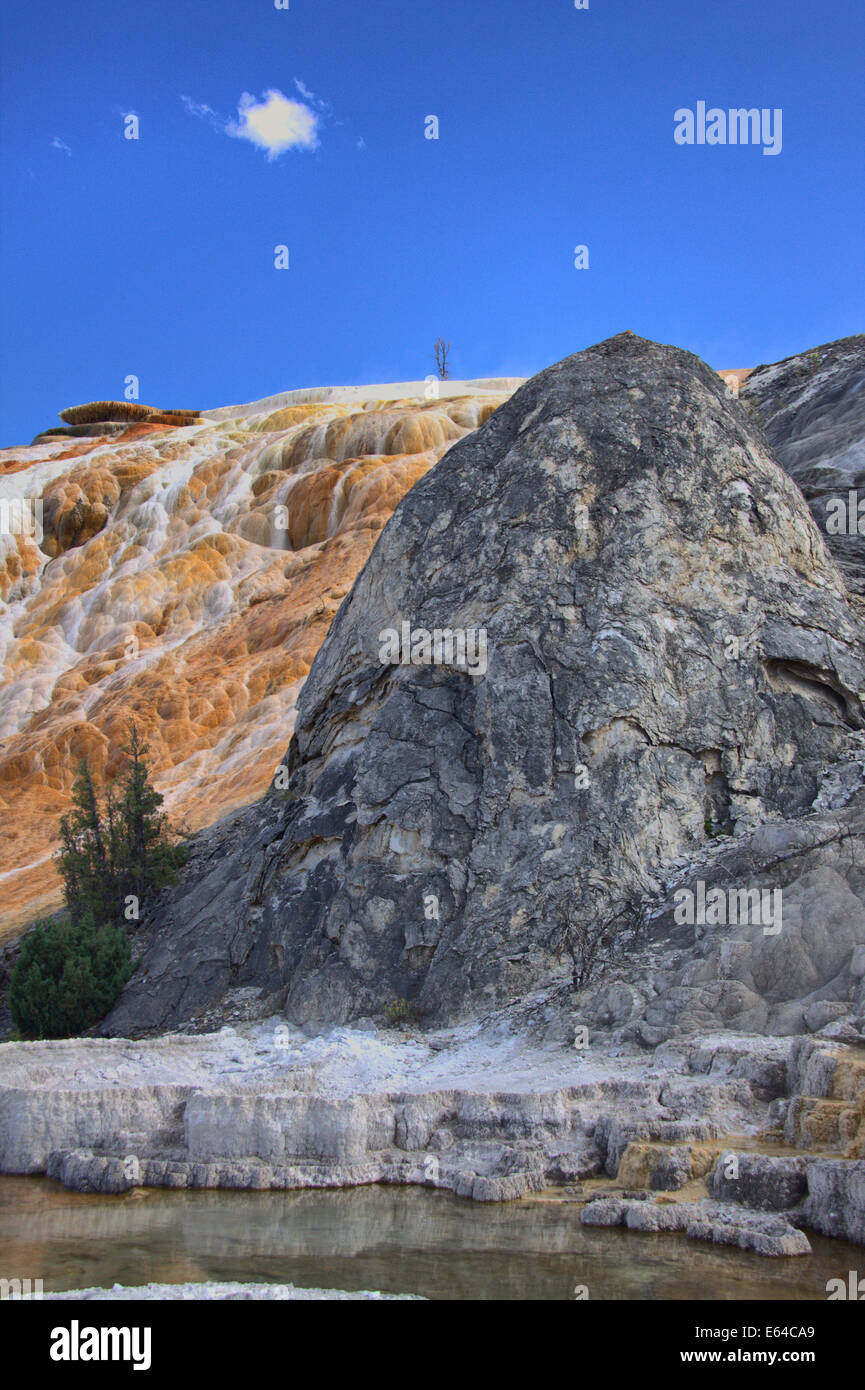 Colorful limestone travertine deposits at mammoth Hot Springs in ...