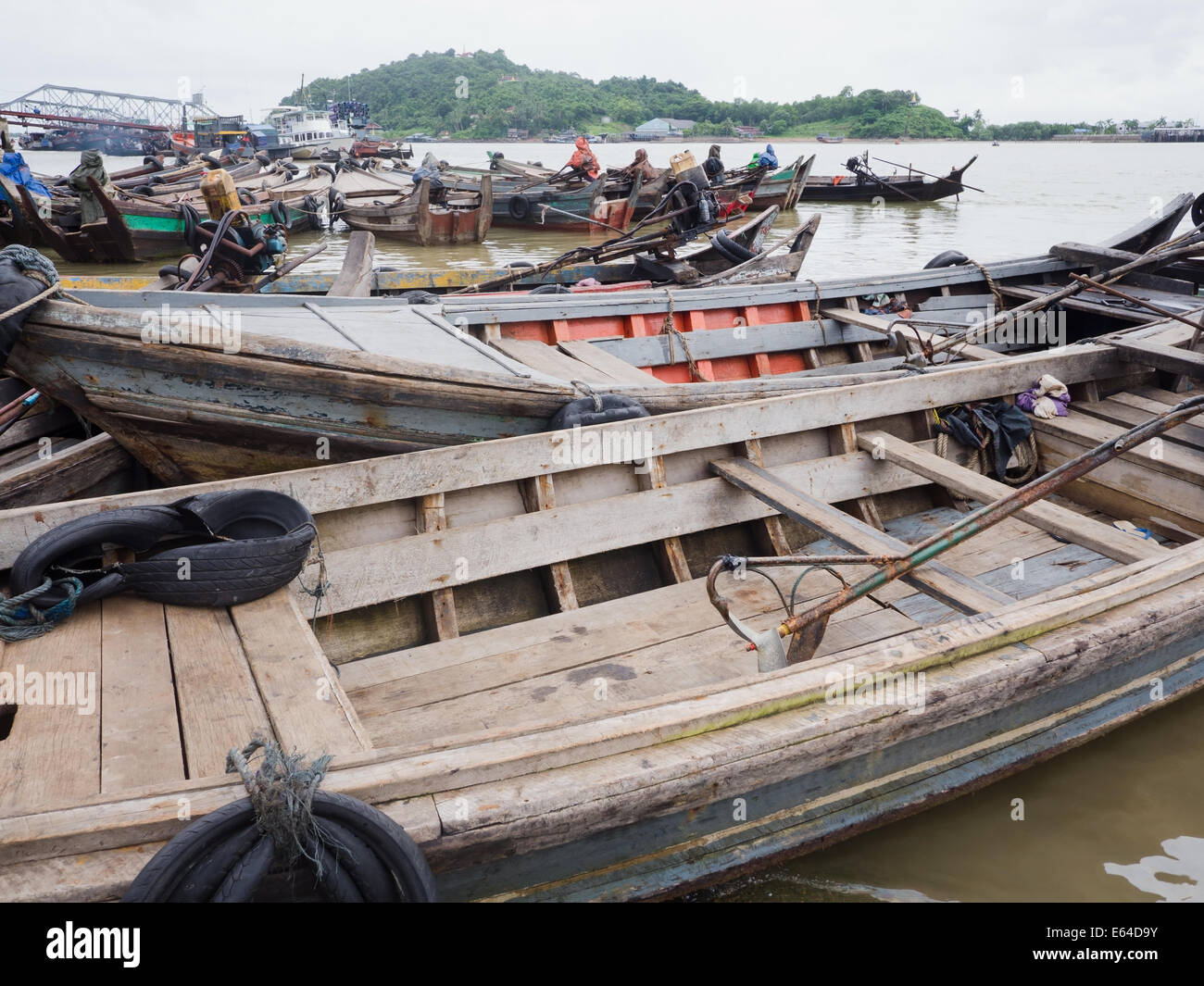 Traditional, wooden boats at the harbour of Myeik in southern Myanmar ...