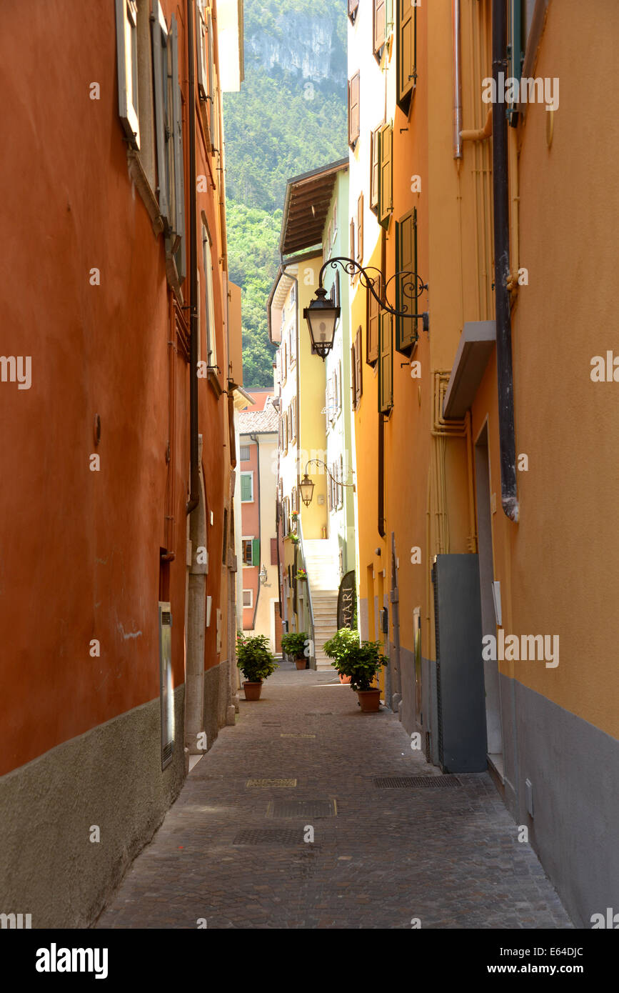 Narrow lanesand traditional colourful stucco rendered, shuttered ...