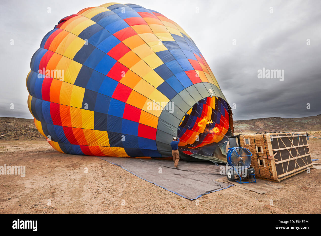 Colorful hot air balloon being inflated for a flight. Moab, Utah, USA ...