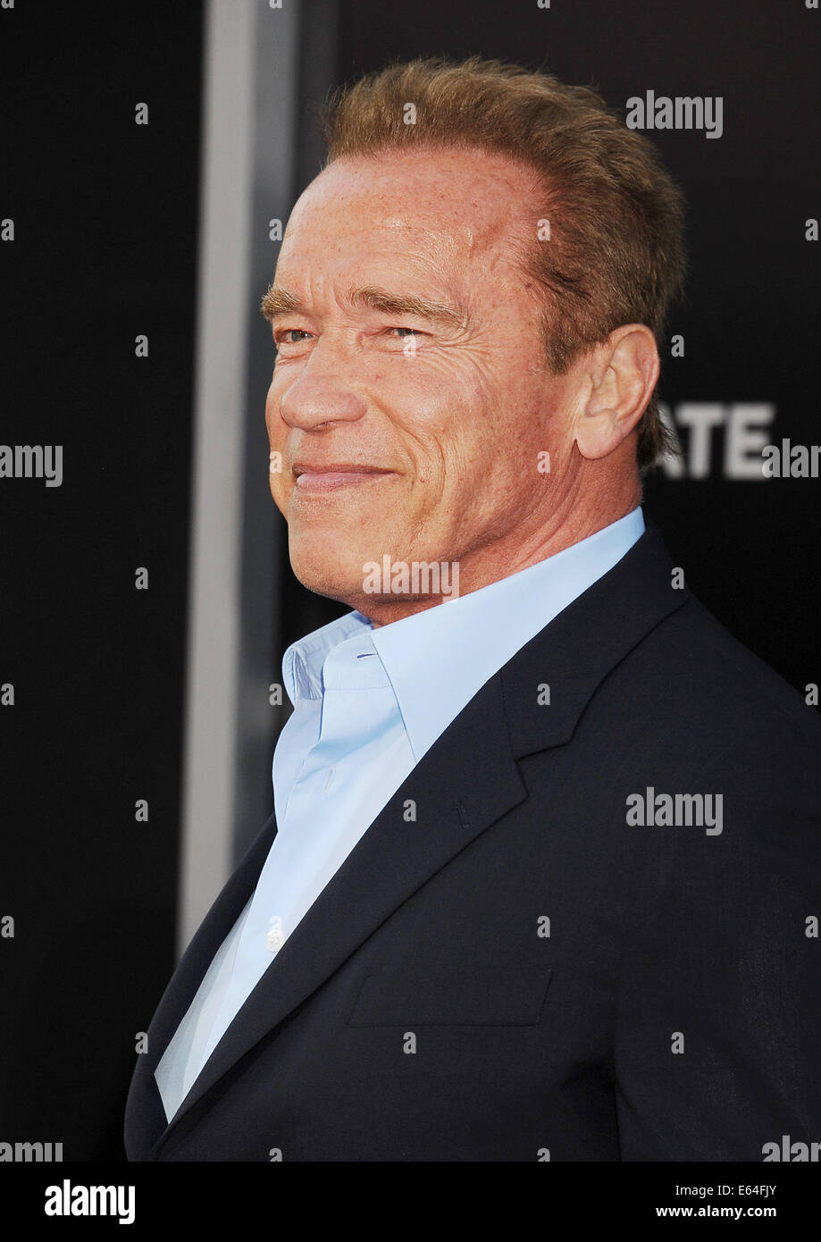 ARNOLD SCHWARZENEGGER US film actor in August 2014. Photo Jeffrey Mayer ...