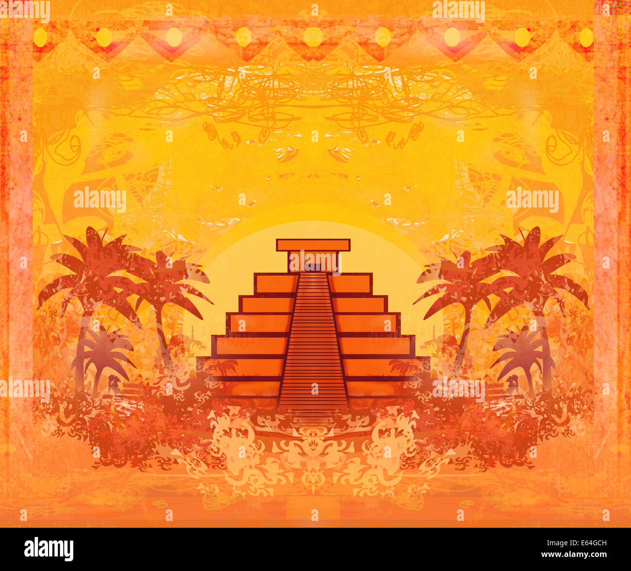 Mayan Pyramid, Chichen-Itza, Mexico - grunge abstract background Stock ...